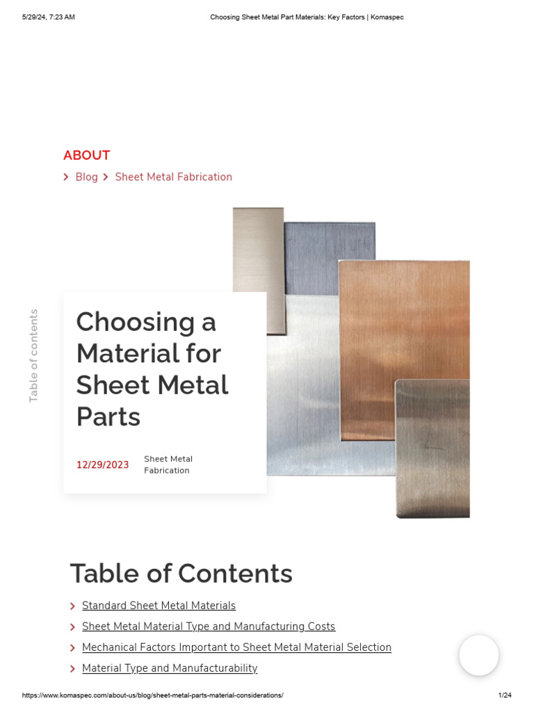 Choosing Sheet Metal Part Materials_ Key Factors _ Komaspec | PDF ...