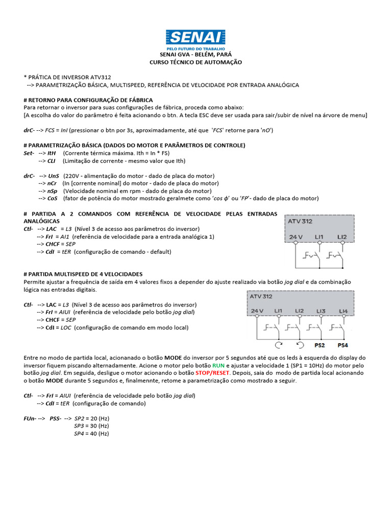 Ajustes Iniciais do Inversor ATV312 | PDF