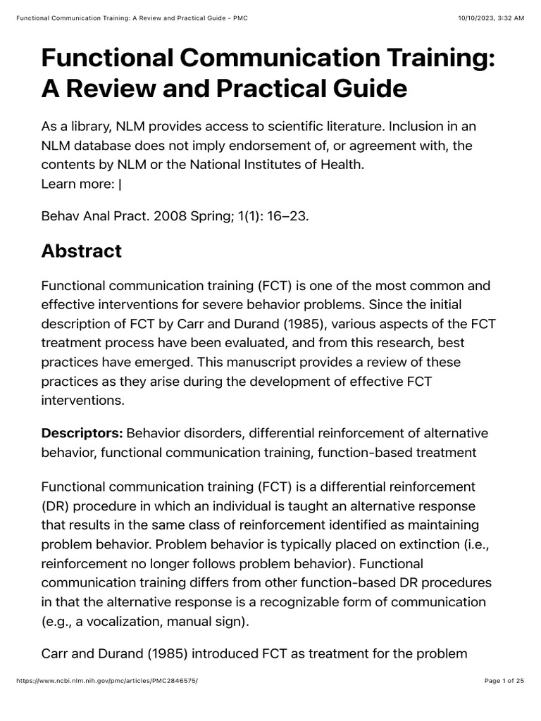 Functional Communication Training Guide | PDF | Reinforcement ...