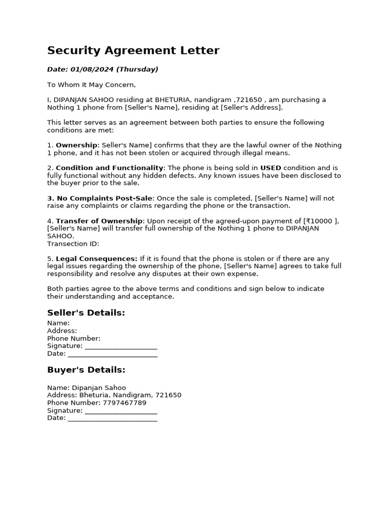 Used Phone Sale Agreement | PDF