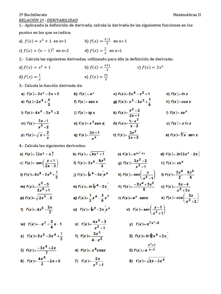 Derivadas en Matemáticas II Bachillerato | PDF | Matemáticas