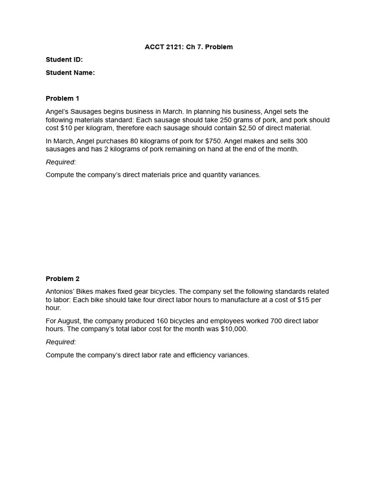 Chapter 7 Problem (Without Solutions) | PDF | Business | Business Economics