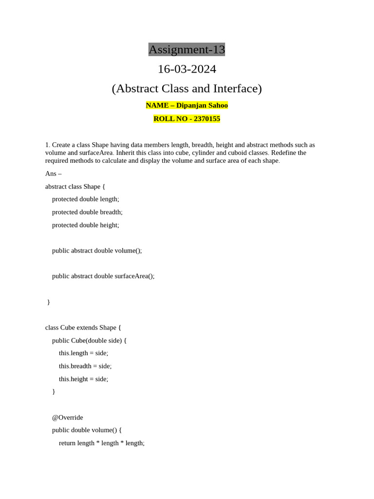 Assignment 13-Dipanjan - 155 | PDF | Constructor (Object Oriented Programming) | Programming