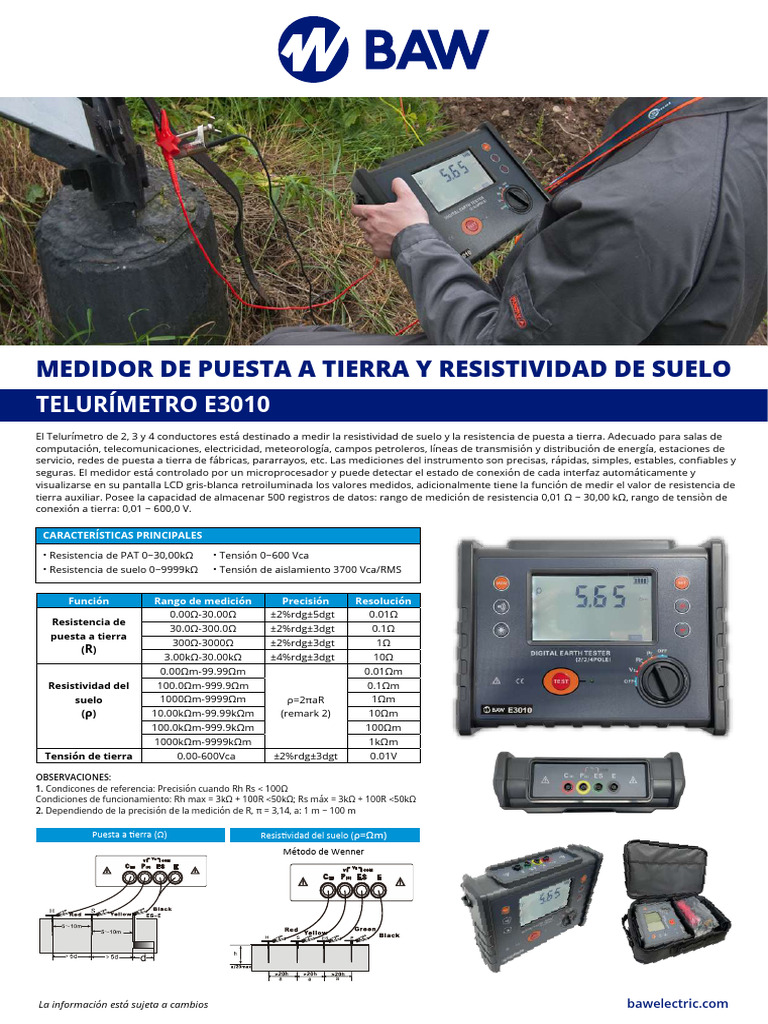 Ficha Telurimetro E3010 | PDF | Resistencia Eléctrica y Conductancia | Electricidad