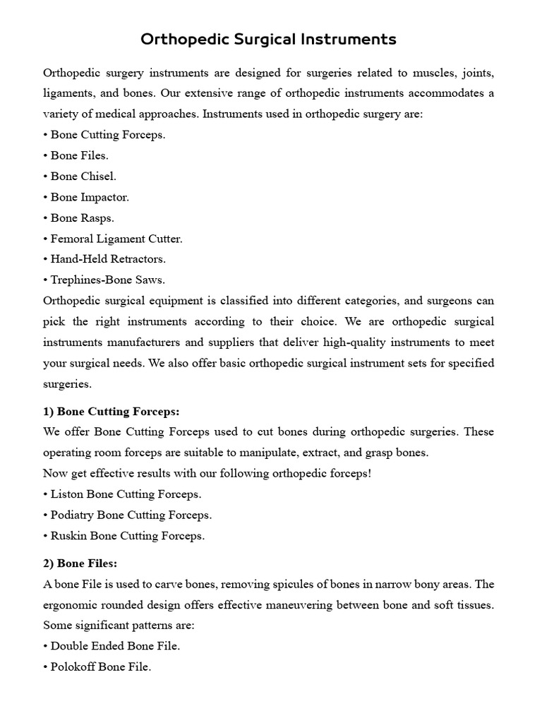 Orthopedic Surgical Instruments Guide | PDF | Orthopedic Surgery | Surgery