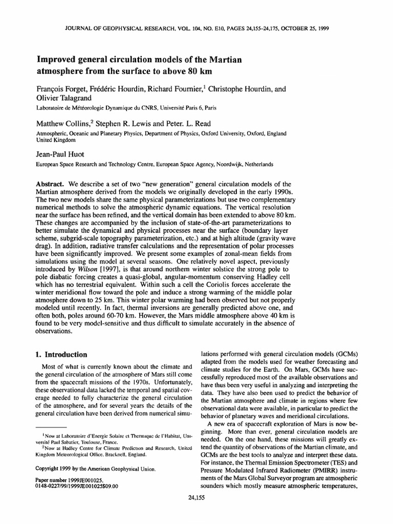Journal of Geophysical Research Planets - 1999 - Forget - Improved ...
