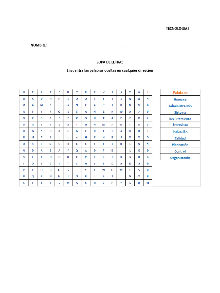 Sopa de Letras Tecnologia I | PDF