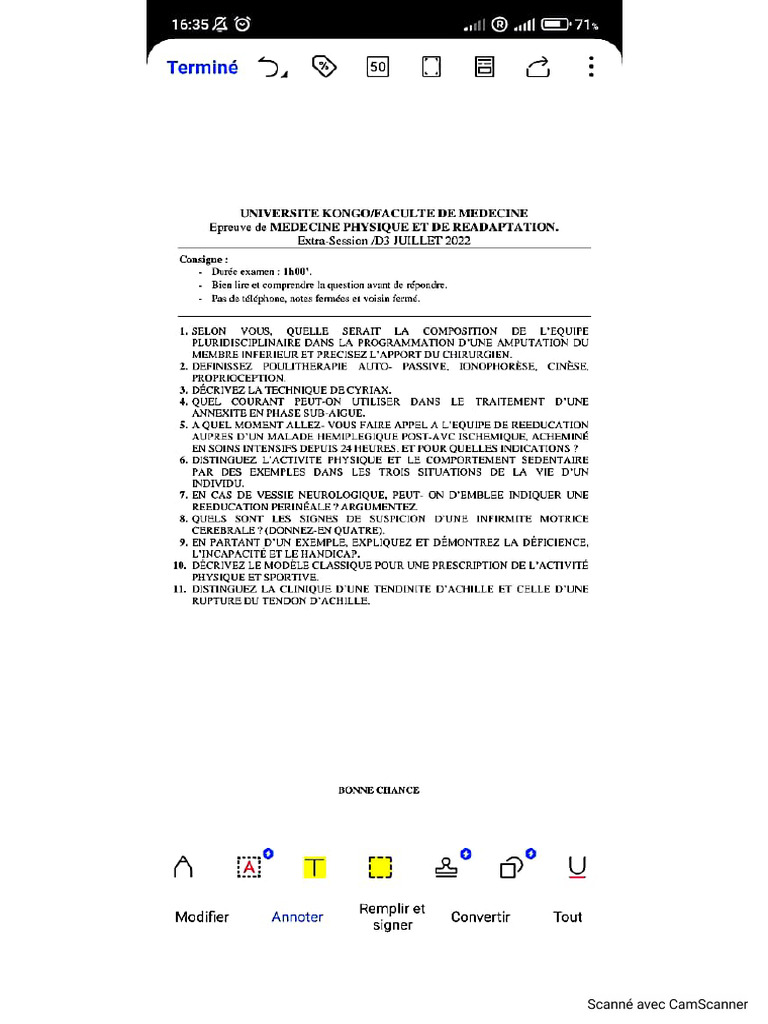 Bat Médecine Physique - Dapa118 | PDF