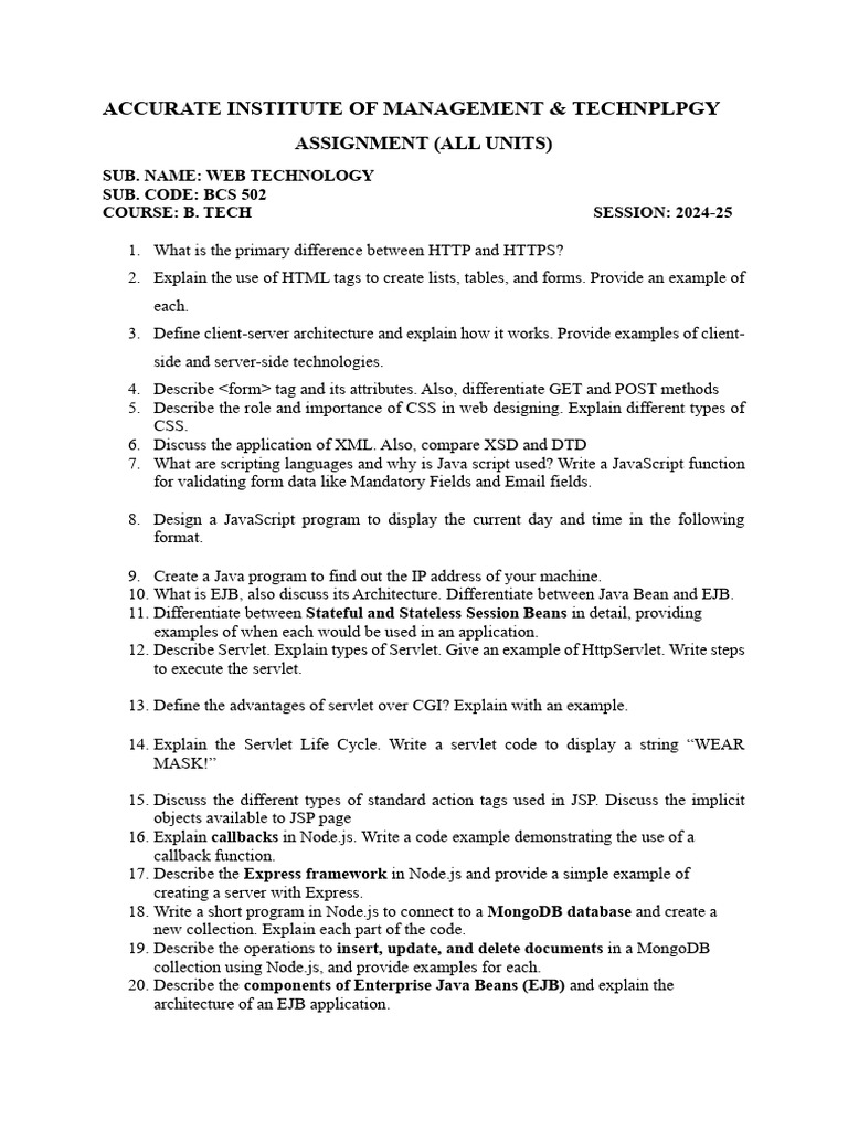 WT ASSIGNMENT ALL UNIT-2 | PDF