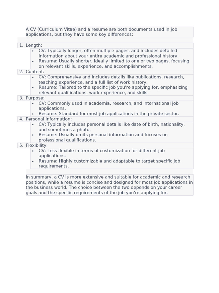 difference between cv and job application | PDF