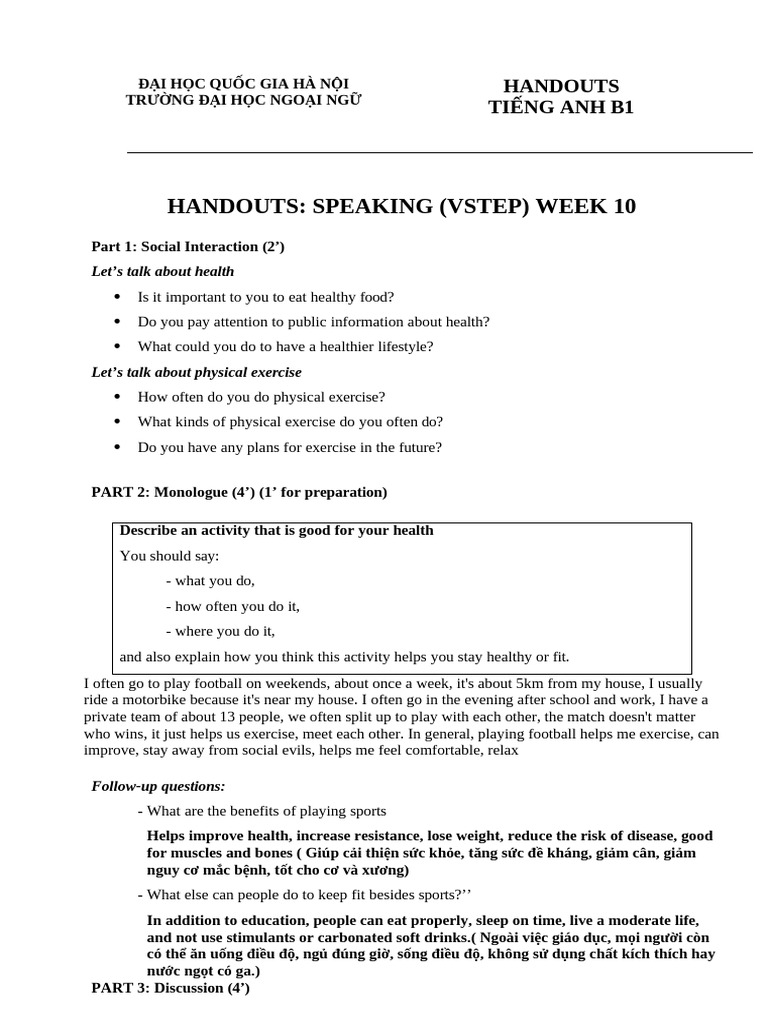 B1_ Handout 10_ Speaking | PDF | Clinical Medicine | Determinants Of Health