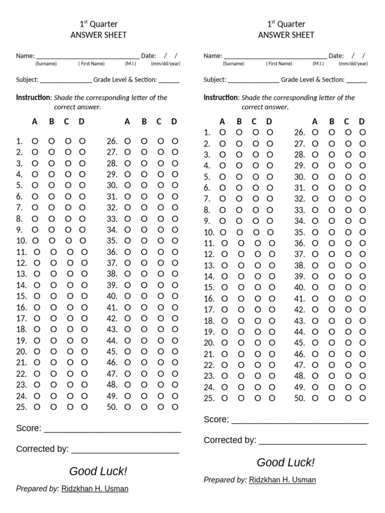 1st Quarter_answer_sheet | PDF | Xadrez
