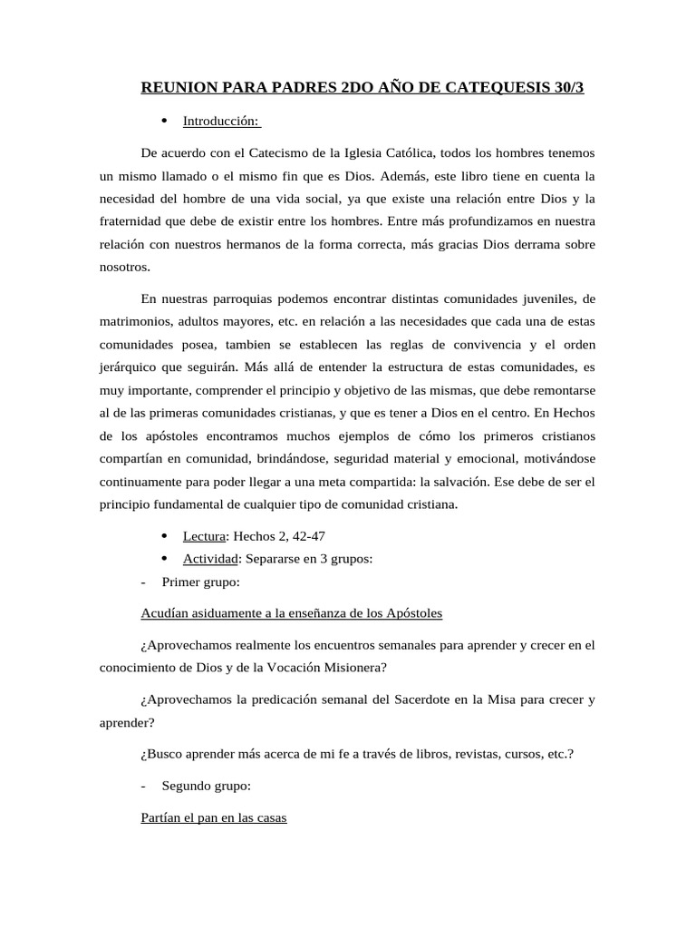 REUNION PARA PADRES 2DO AÑO DE CATEQUESIS 30 de Abril | PDF ...