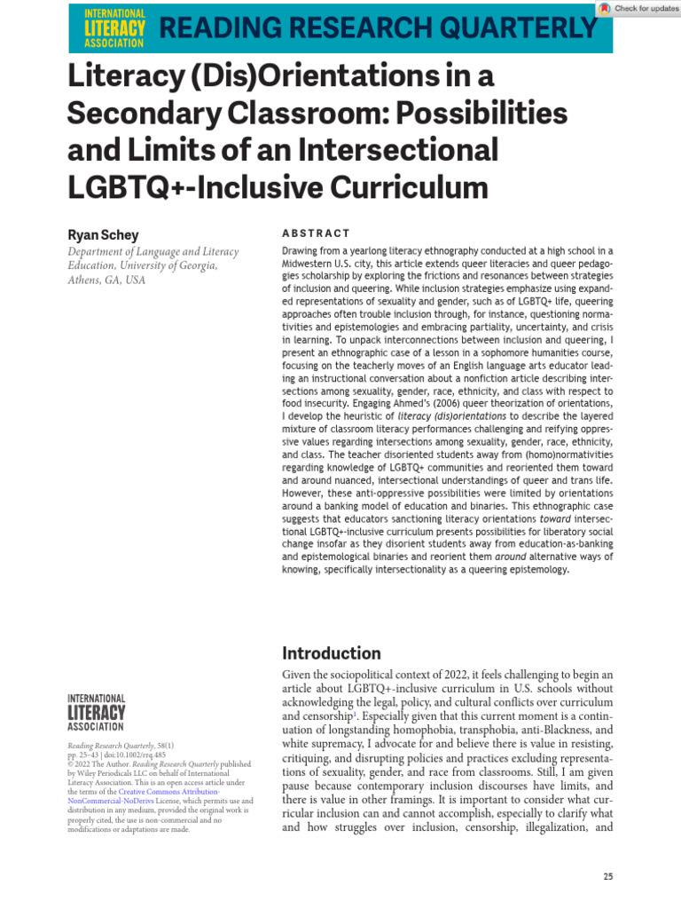 Reading Research Quarterly - 2022 - Schey - Literacy Dis Orientations ...