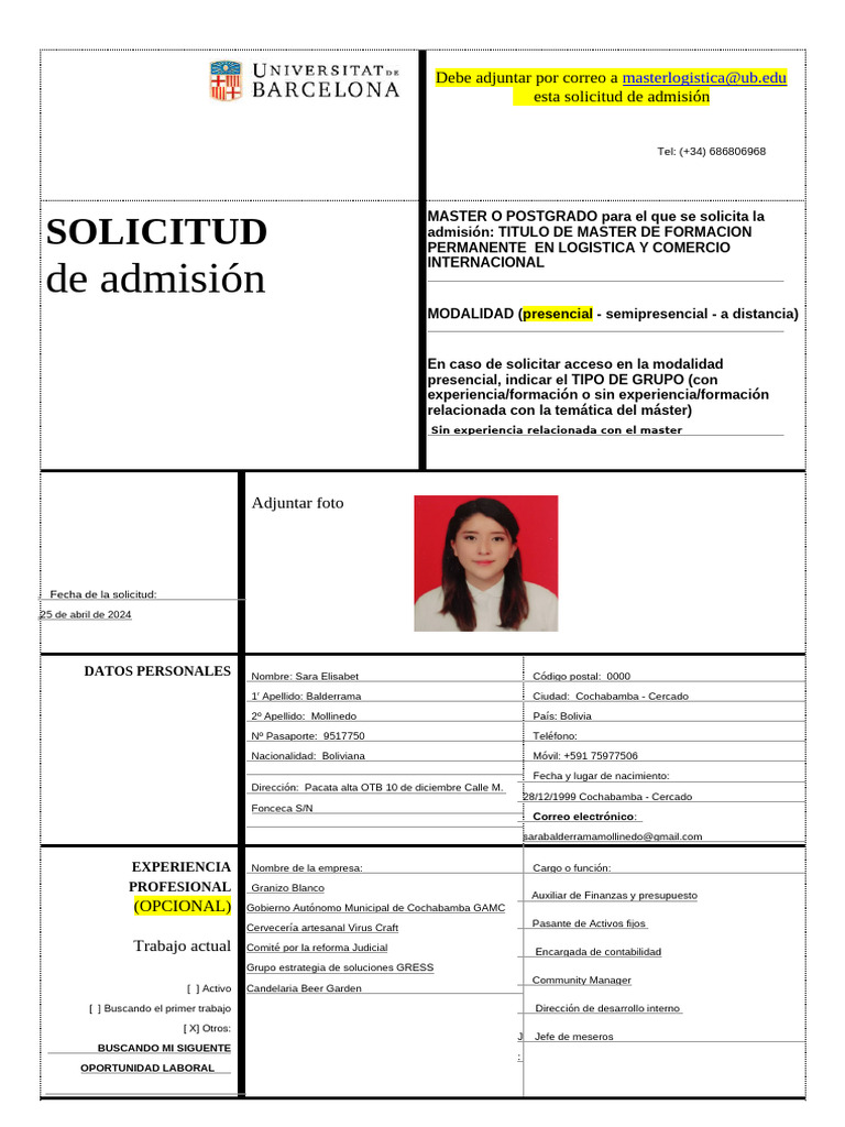 Solicitud de Admision Master en Formacion Permanente | PDF