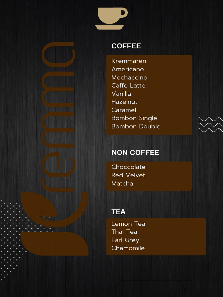Cream and Brown Modern Coffee Drink Menu A4 | PDF