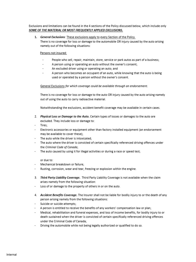 Auto Insurance Exclusions Explained | PDF | Liability Insurance | Justice