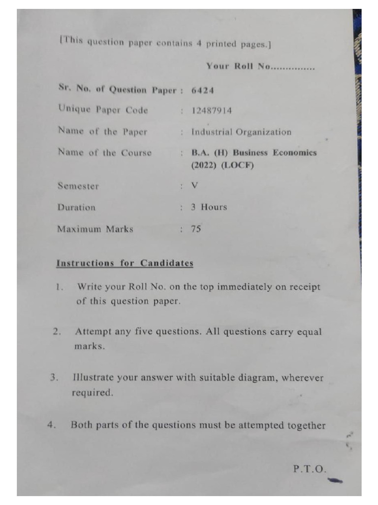 DSE INDUSTRIAL ORGANIZATION - CBCS 2022 Paper 1 | PDF