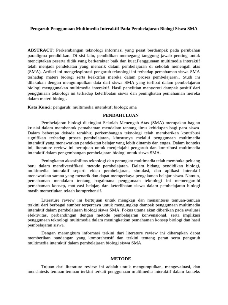 Pengaruh Penggunaan Multimedia Interaktif Pada Pembelajaran Biologi Siswa SMA | PDF