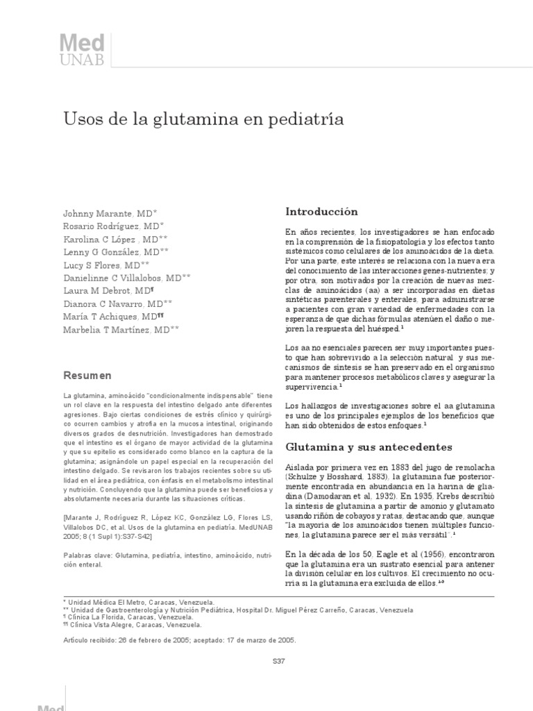 Usos de La Glutamina en Pediatría | PDF | Arginina | Metabolismo