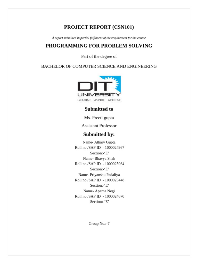 Report Format Mini Project CSF101 Priyanshu Padaliya | PDF | Usability | Programming