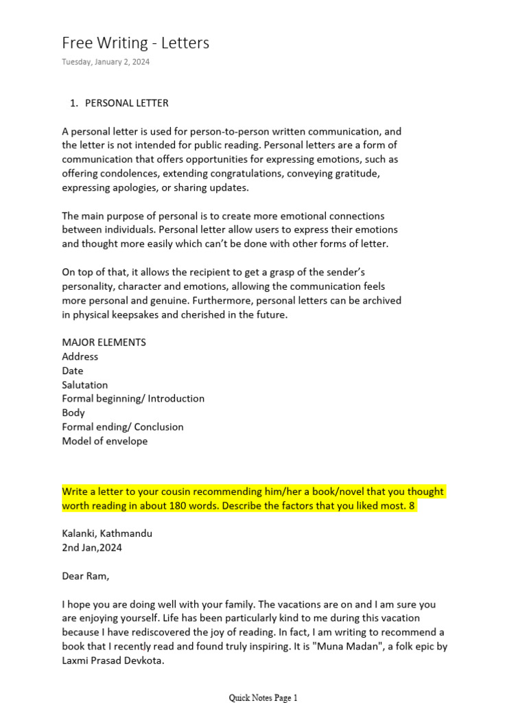 Personal Letter | PDF