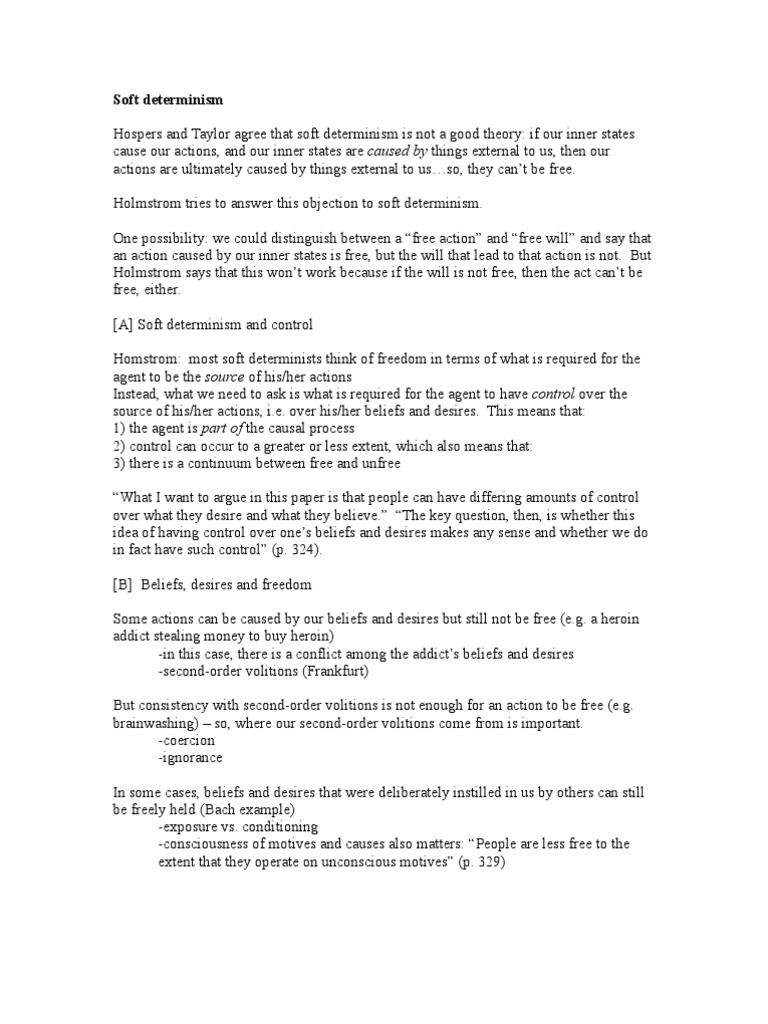 Soft Determinism Philosophy Overview | PDF | Free Will | Determinism