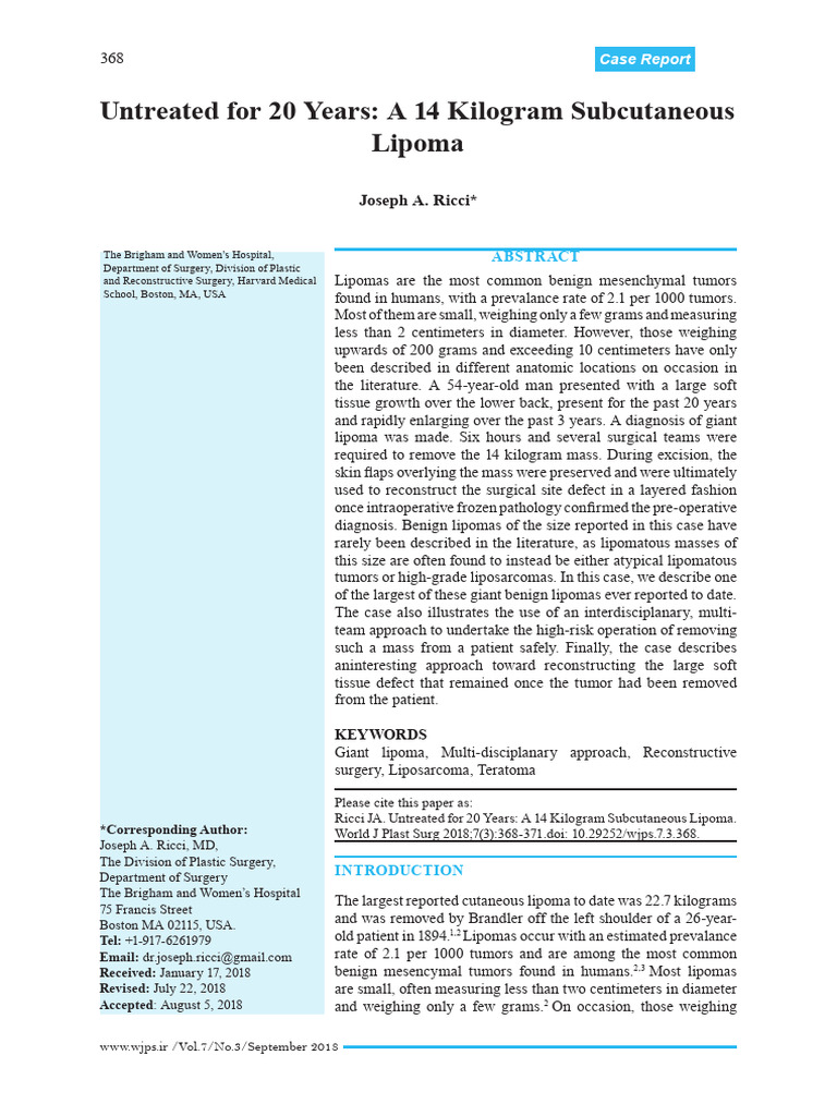 Lipoma Over Back For 20 Years | PDF | Surgery | Clinical Medicine