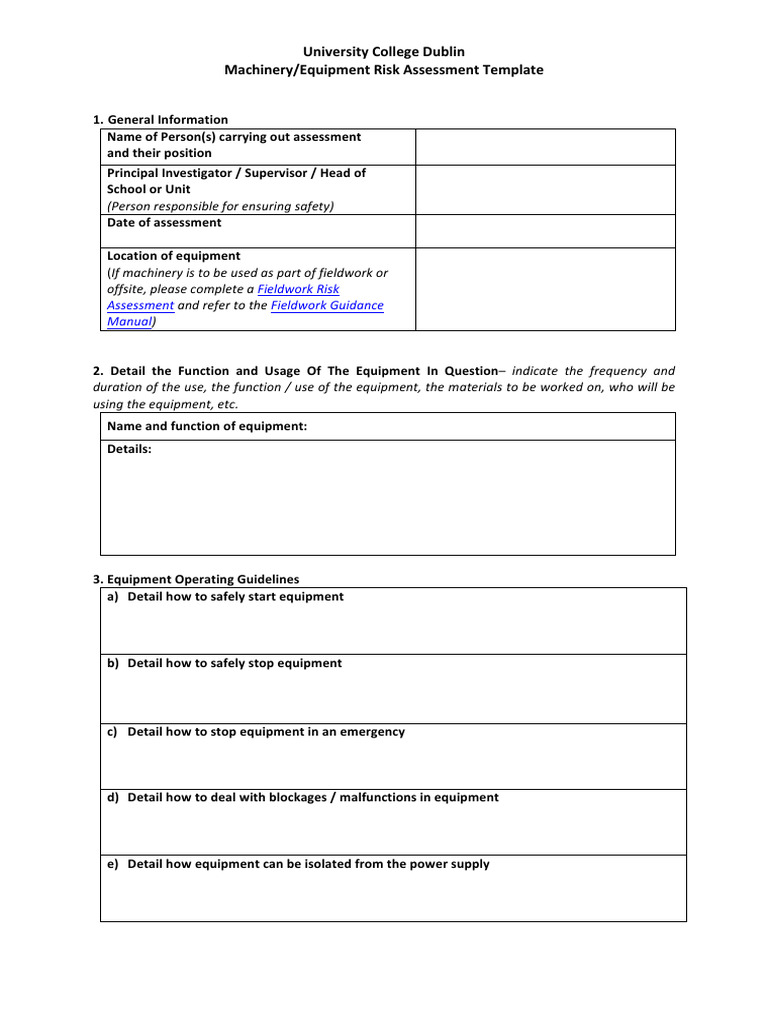 UCD Machinery & Equipment Risk Assessment Template | PDF | Risk | Hazards