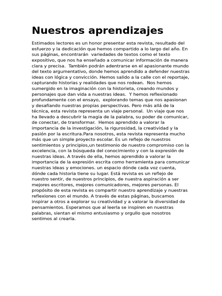 Nuestros Aprendizajes | PDF