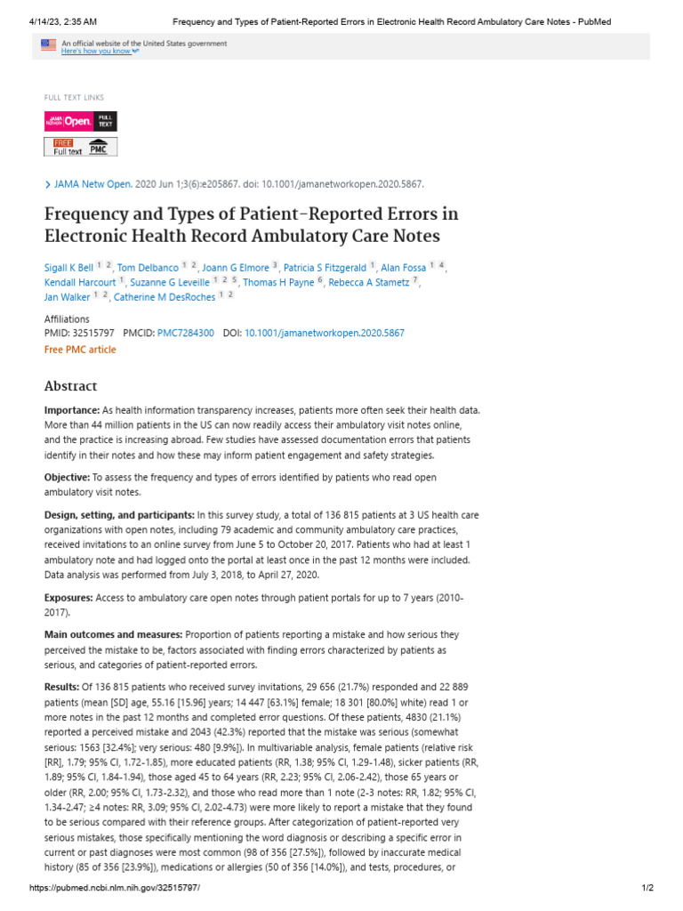 Frequency and Types of Patient-Reported Errors in Electronic Health ...