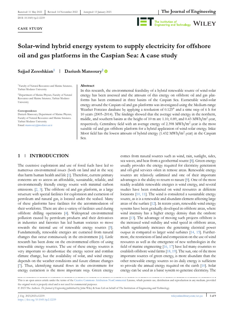 The Journal of Engineering - 2023 - Zereshkian - Solar‐wind hybrid ...