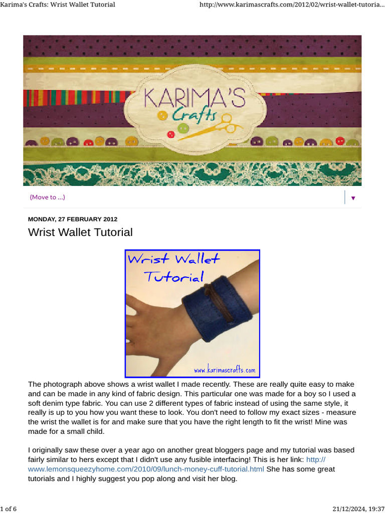 Karima's Crafts - Wrist Wallet Tutorial | PDF | Sewing | Seam (Sewing)