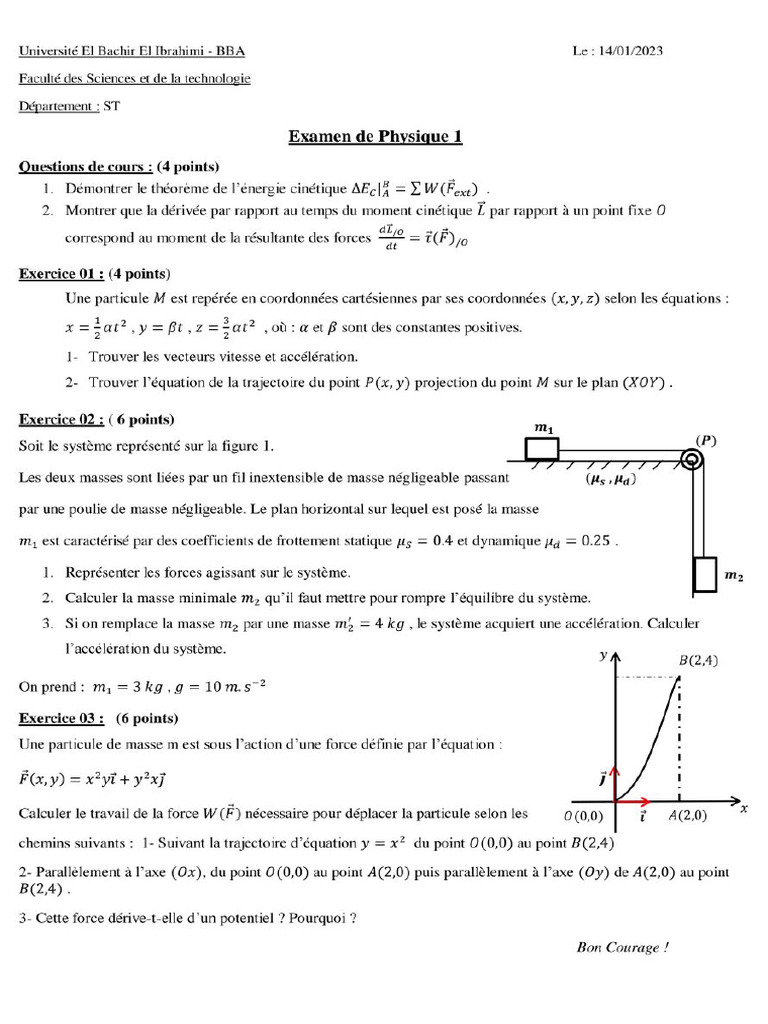Examen3+Solution Physique1 Mécanique | PDF