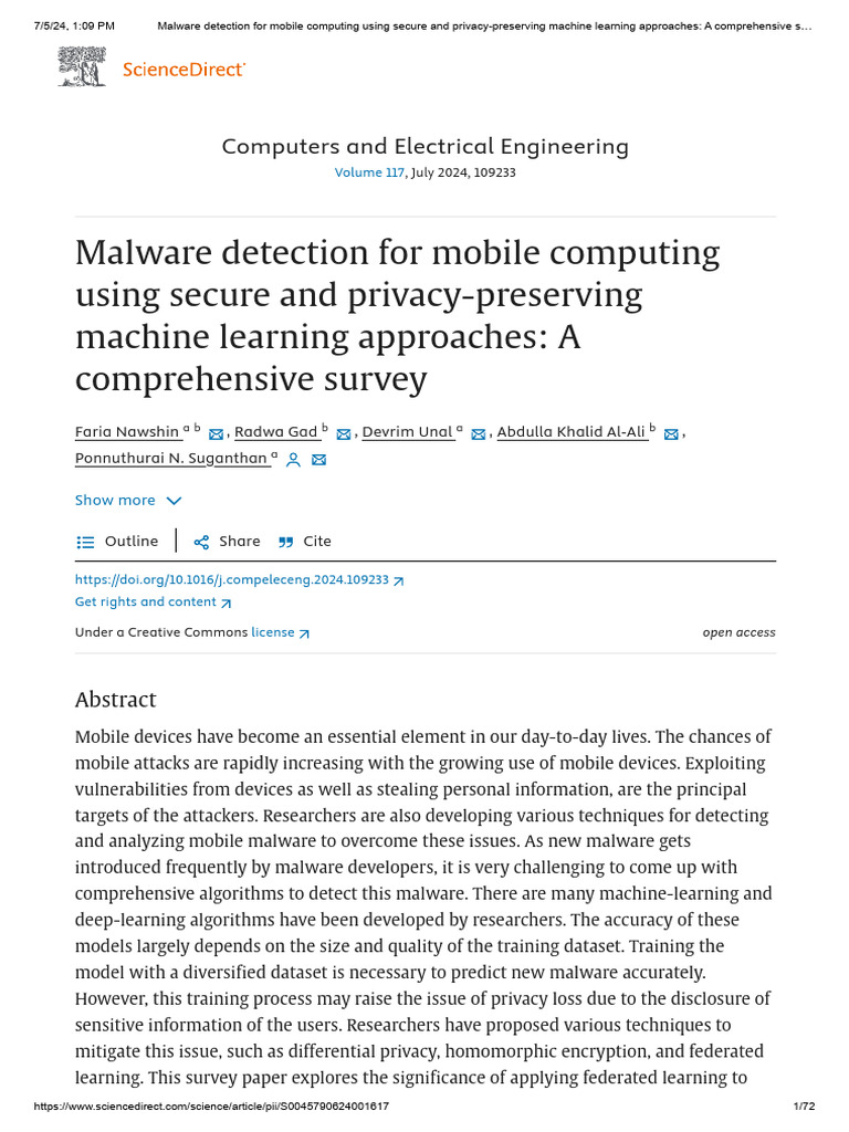 Malware Detection For Mobile Computing Using Secure and Privacy-Preserving Machine Learning ...