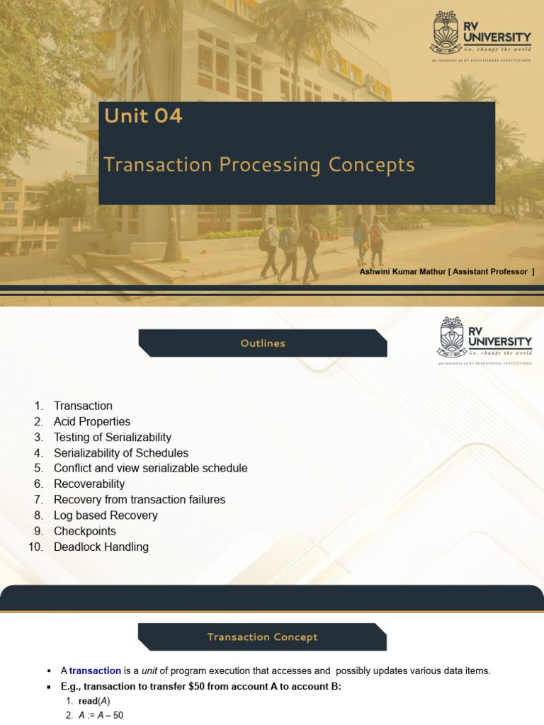 Unit 4_ Transaction Processing Conepts .pptx (1) | PDF | Database Transaction | Acid