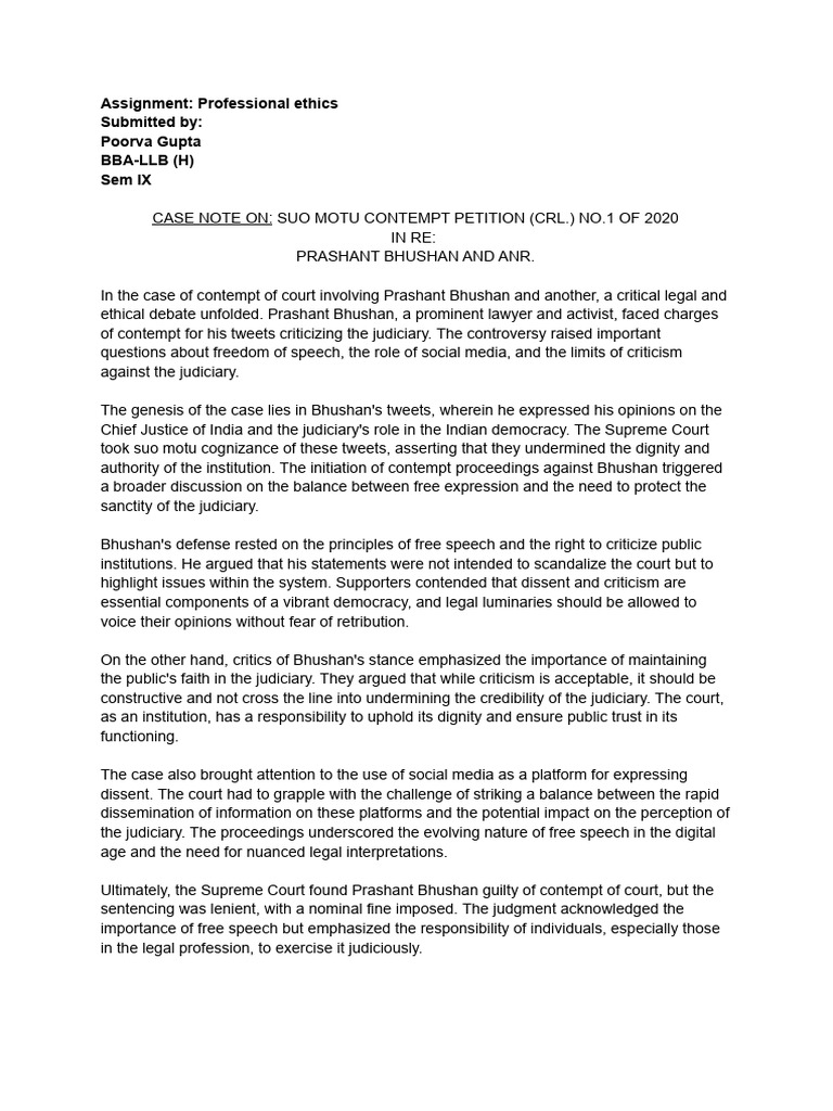 Assignment- Professional Ethics, POORVA GUPTA-1 | PDF | Freedom Of ...