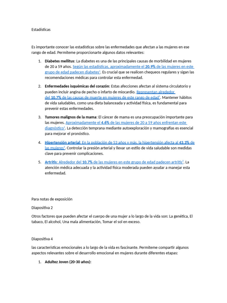 Estadísticas de de Enfermedades en La Mujer | PDF | Adultos ...