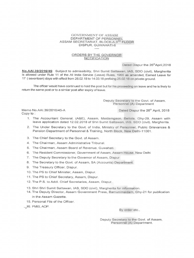 Assam Government Leave Notification | PDF