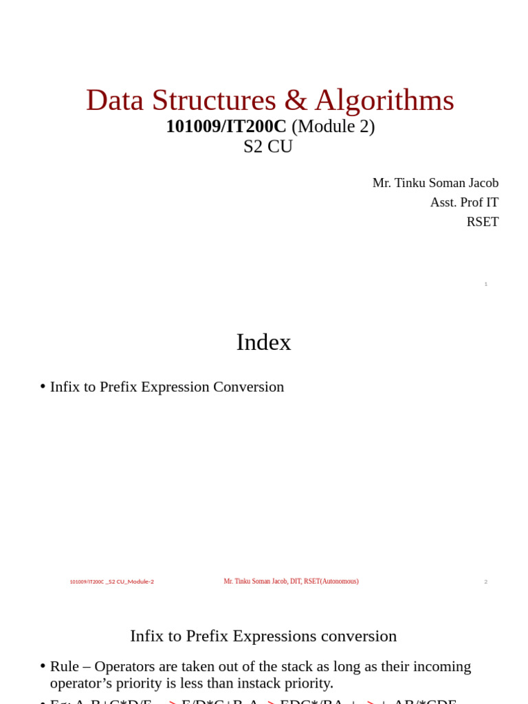 Module - 2 (Infix To Prefix) | PDF | Computer Programming | Algorithms And Data Structures