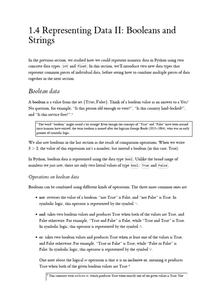 Representing Data - Booleans and Strings | PDF | Boolean Data Type | String (Computer Science)