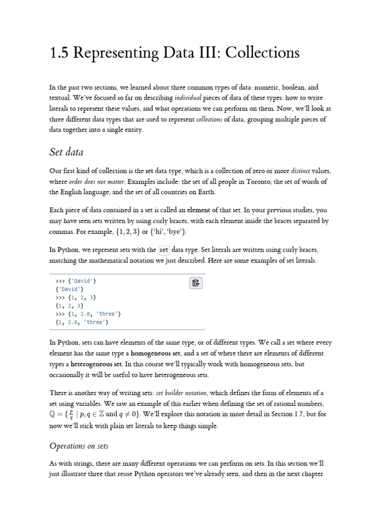 Representing Data - Collections | PDF | Data Type | Bracket