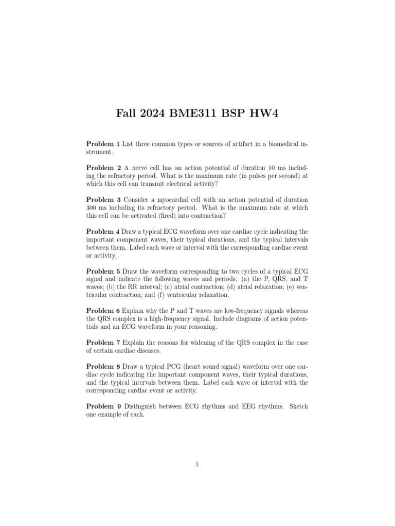 Fall 2024 BME311 HW 4 | PDF