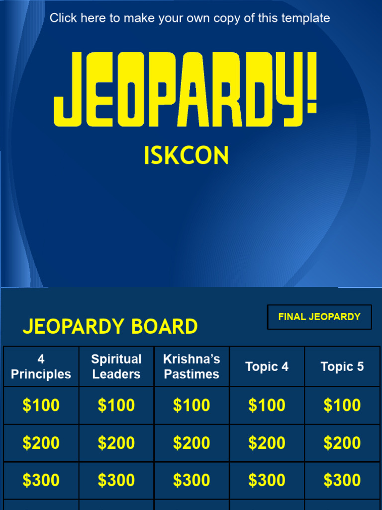 Jeopardy Game 5-Topic Template | PDF | Monotheistic Religions | Vaishnavism