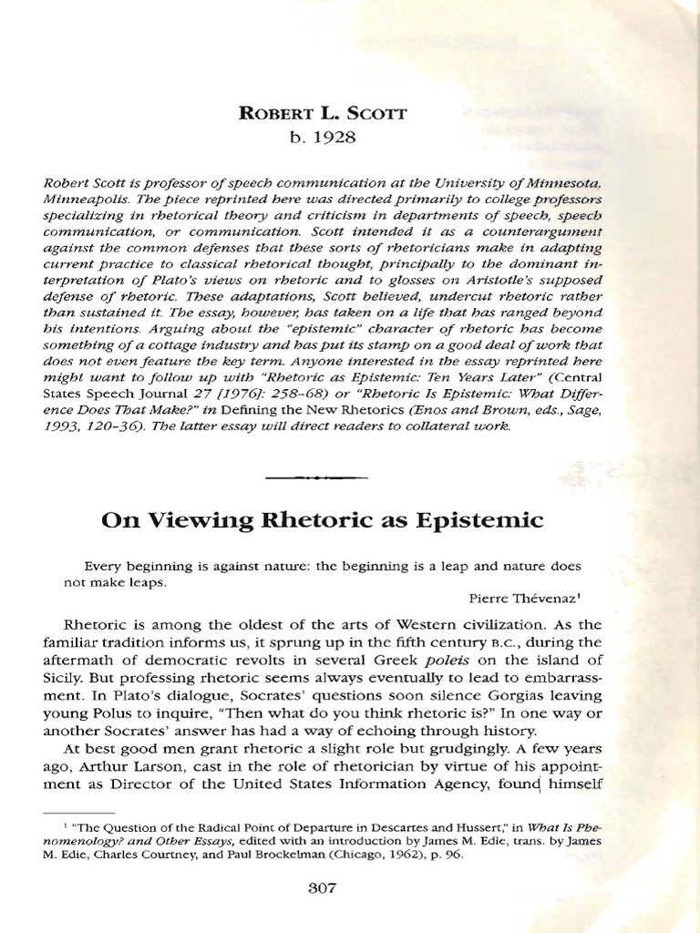 Scott 1967 Rhetoric As Epistemic | PDF | Rhetoric | Argument