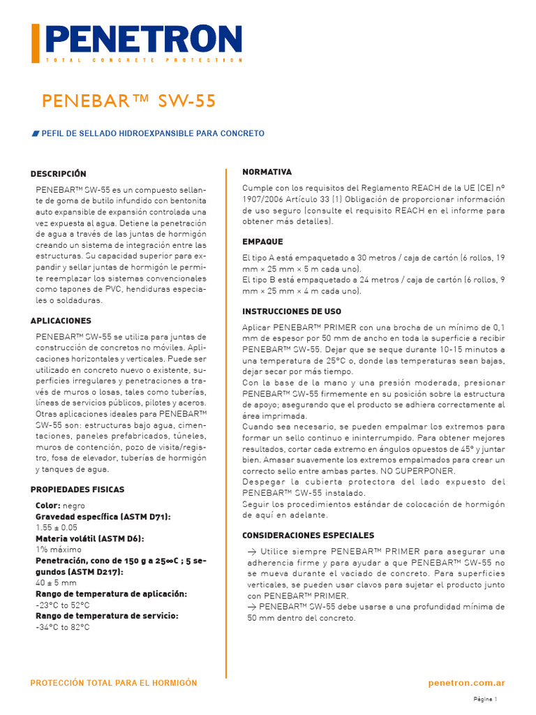 FT-Penebar-SW-55-02 | PDF | Hormigón | Agua