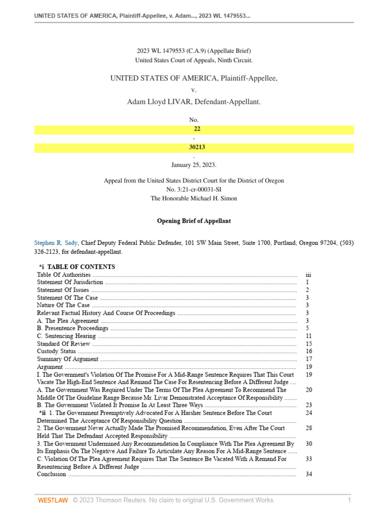 Livar - Government Promise - UNITED STATES OF AMERICA Plaintiff ...