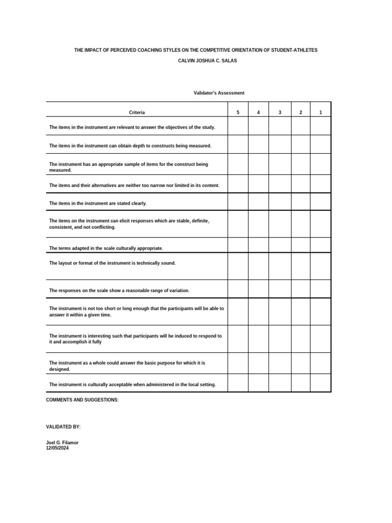 CALVIN JOSHUA C. SALAS RUBRICS FOR SURVEY VALIDATION | PDF