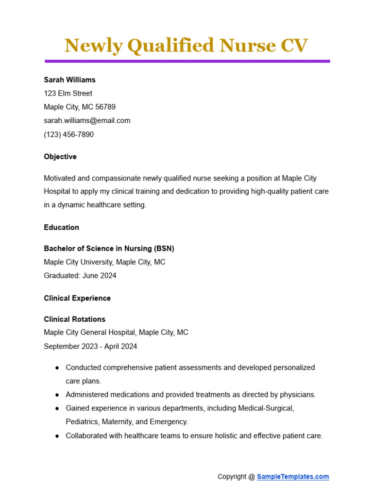 Newly Qualified Nurse CV | PDF
