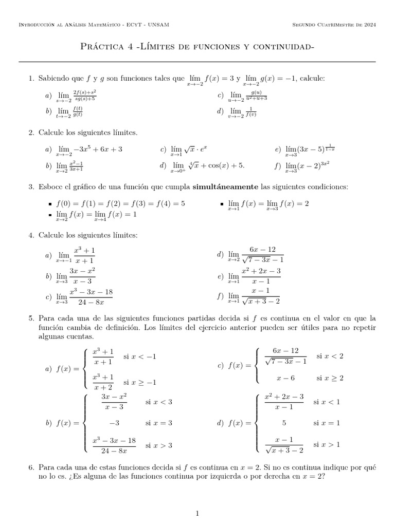 Practica 4 Limite de Funciones-Y-Continuidad | PDF | Matemáticas ...